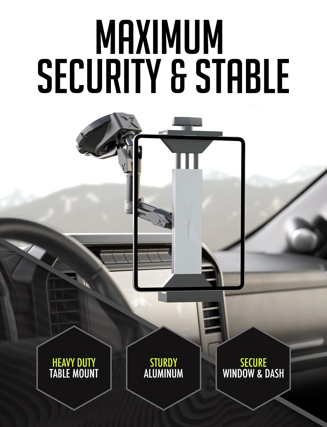 Bracketron HD Tablet Dock PRO Dash and Window Metal Clamp Mount, Universal Tablet Holder for Cars and Trucks, Compatible with Tablets Up to 10 Inches Wide
