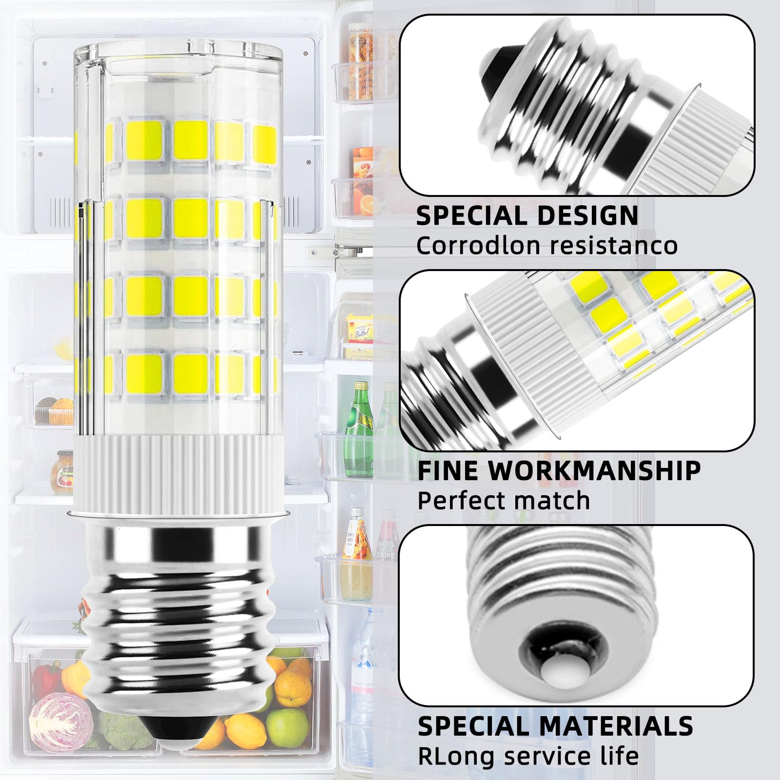 2Pack KEI D28A KEL2811 5304517886 5304498578 KEI D28M KEL 2815 Refrigerator LED Light Bulb Replacement AC100-265V 3.8W E17 Intermediate Base Freezer LED Lamp, Cool White 6000K