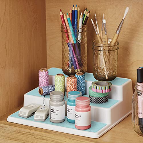 Copco Non-Skid 3-Tier Spice Pantry Kitchen Cabinet Organizer, 10-Inch, White/Aqua