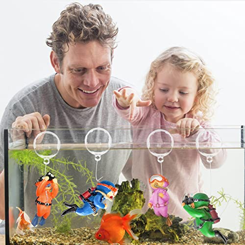4 Pack Floating Fish Tank Decorations,Cute Little Diver Aquarium Decoration Cartoon Fish Playmate with Floating Device Fish Tank Accessories