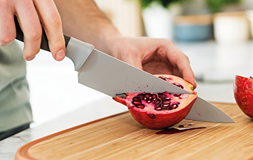 Berghoff Leo Ceramic Coated Non-Stick Chefs Knife with Soft Touch Handle, 19cm, Stainless Steel, Grey, 6.5 x 34 x 2.5 cm
