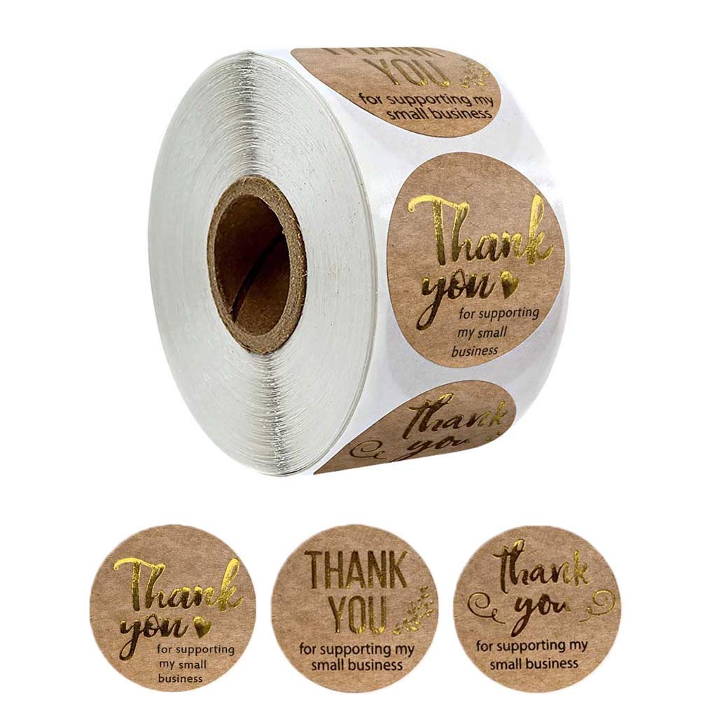 Vxkbiixxcs-o Stickers, 500 Pieces/roll Thank You for Supporting My Small Business Kraft Stickers Gold Foil