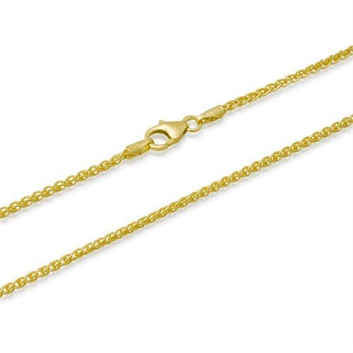 2mm thick 14k gold plated solid sterling silver 925 Italian SPIGA WHEAT chain necklace chocker bracelet anklet - 6", 8", 10", 12", 14", 16", 18", 20", 22", 24", 26", 28", 30", 32", 34", 36", 38", 40"