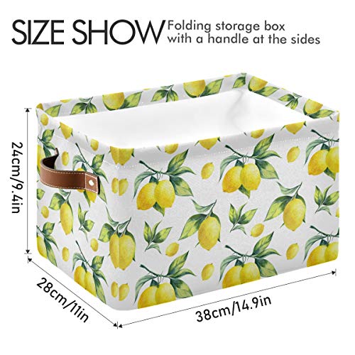 Moudou Lemon Laundry Basket Square Collapsible Laundry Hamper Clothes Toys Storage Bin with Handles for Bedroom, Closet, Nursery, Dorm, Home Decor