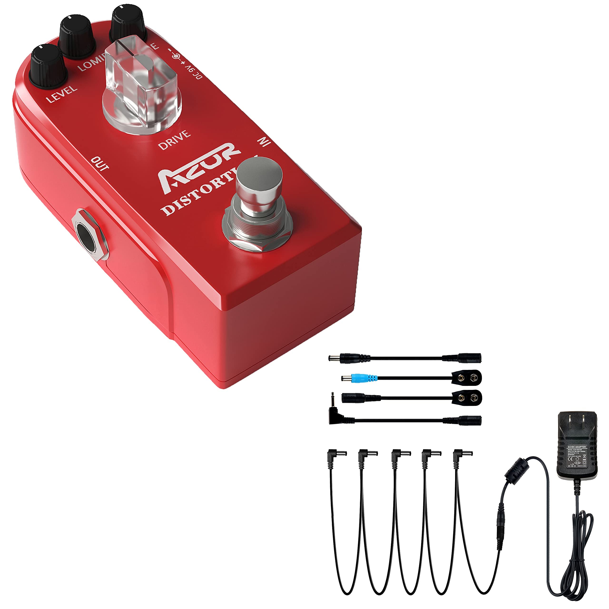 AZOR Pedal Power Adapter with Vintage Distortion Guitar Effect Pedal True Bypass