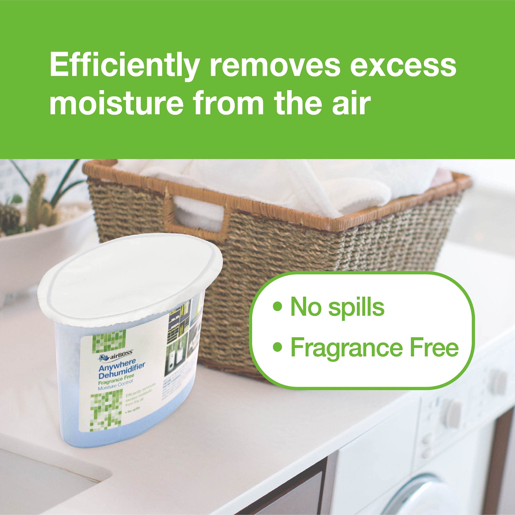 airBOSS Anywhere Dehumidifier, Fights Mildew and Odors, Fragrance Free, No Spills, 10.6 oz, Pack of 6