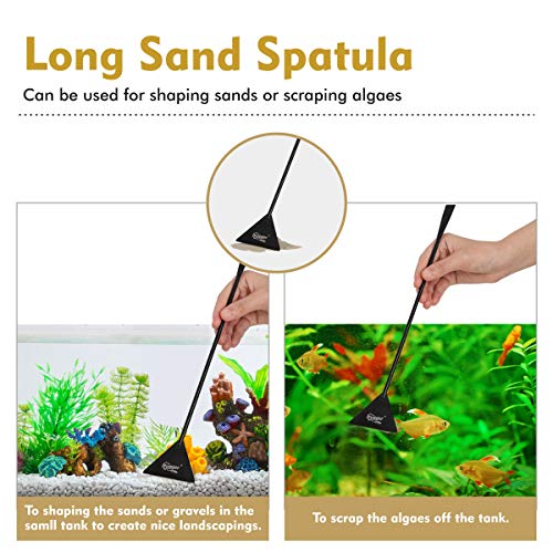 hygger Long Stainless Steel Premium Aquarium Tools, 4 PCS Aquatic Plant Tweezers Scissors Spatula Kits Comes with 1 Cleaning Cloth, for Fish Tank Starters