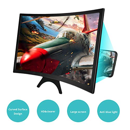 Newseego 12 Inches Phone Screen Magnifier, 3D HD Movie Screen Magnifying with Curved Surface Design Movies Videos Amplifier Foldable Phone Stand Screen Amplifier for All Smartphone - Black