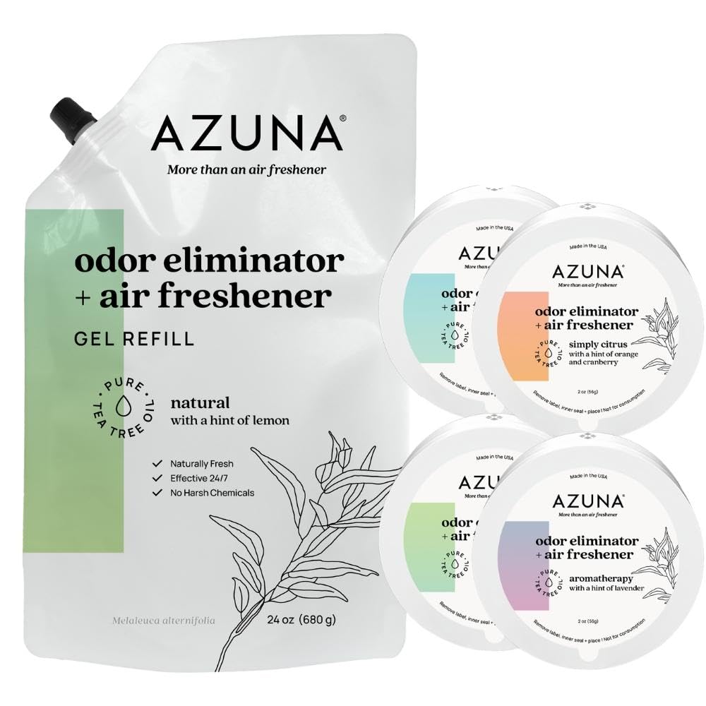 Azuna All-Natural Odor Remover Gel, Whole-Home Kit | Tea Tree Oil | Plant-Based & Long Lasting | For Pet Odors, Smoke & Strong Odors | Variety Pack