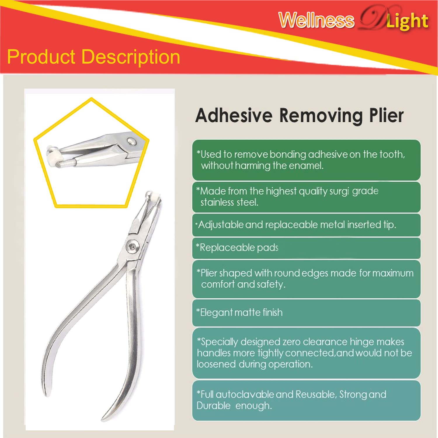 WellnessD'Light WDL Dental Adhesive Removing Pliers, Orthodontic Bandage Remover Forceps Dental Surgi Instrument Tool Tooth Pulling Kit for Dentist, Easy to Use and Portable