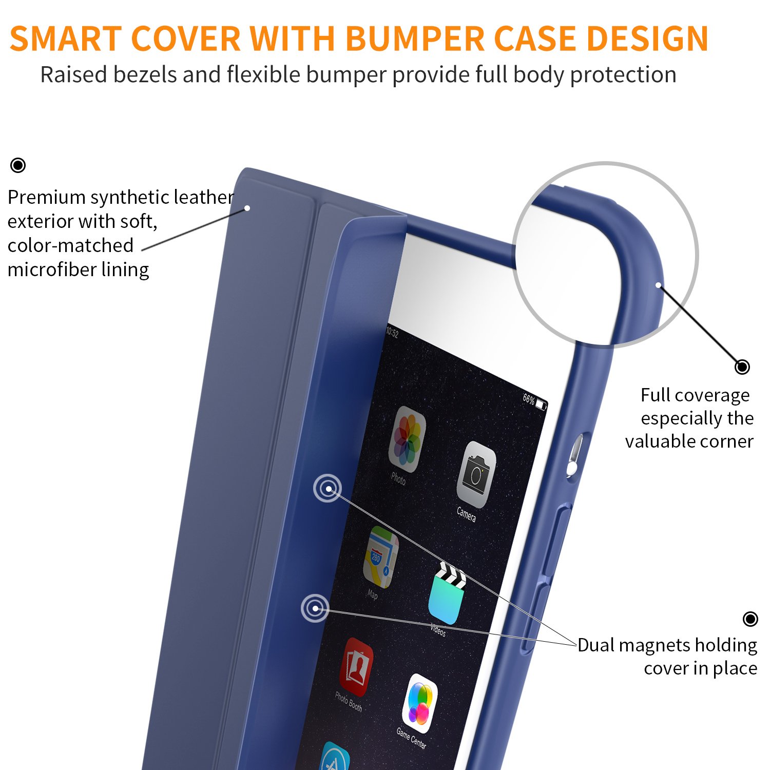 DTTO Mini Case for iPad Mini 3/2/1, (Not Compatible with Mini 5th Generation) Ultra Slim Lightweight Smart Case Trifold Cover Stand with Flexible Soft TPU Back [Auto Sleep/Wake],Navy Blue