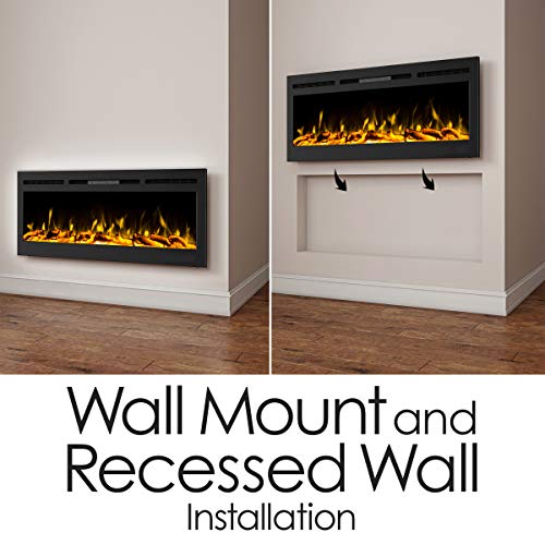 36β Electric Fireplace- Front Vent Wall Mount or Recessed- Realistic LED Flame- Faux Log & Crystal Media, Remote Control by Lavish Home (Black)