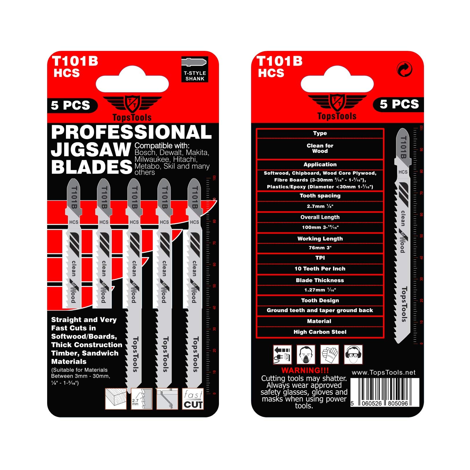25 x TopsTools T101B Jigsaw Blades for Bosch, Dewalt, Makita, Milwaukee and many more