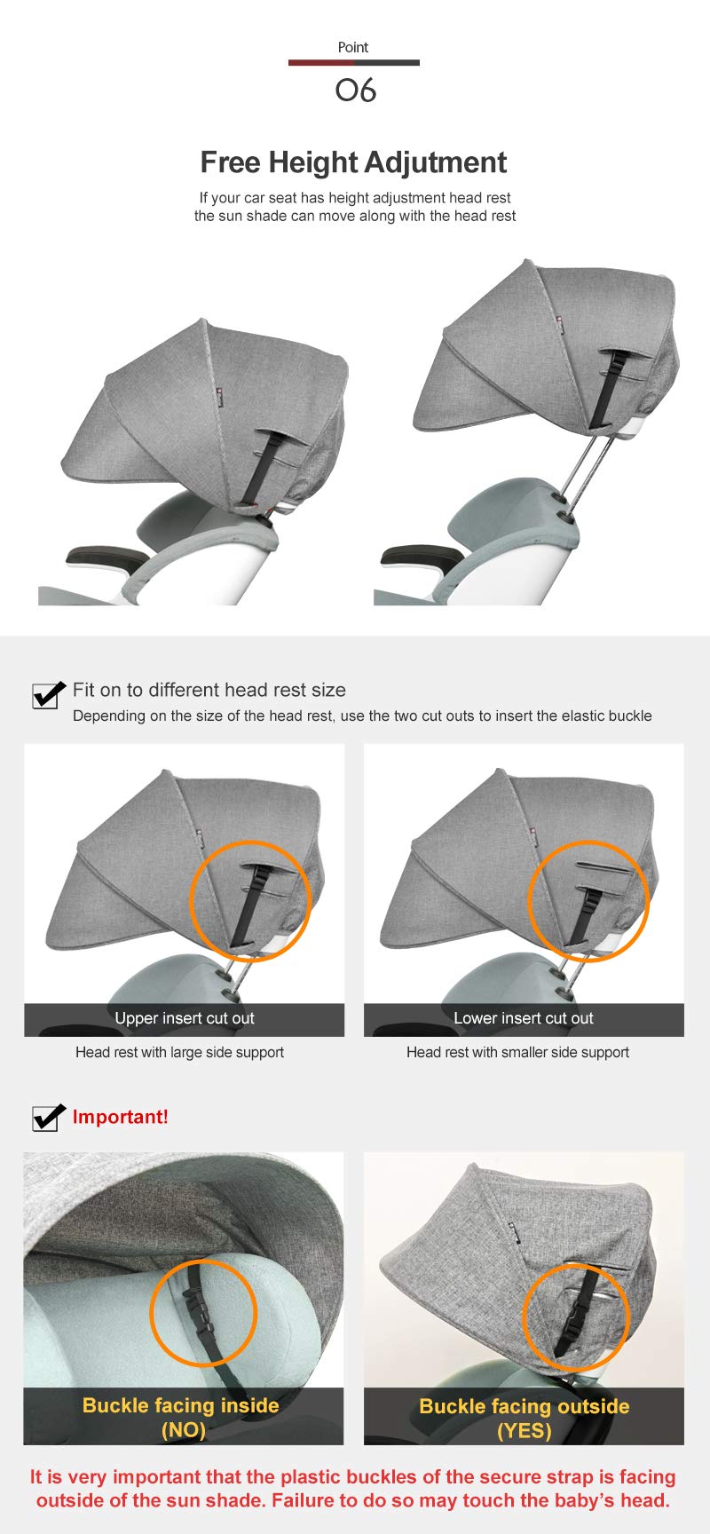 Manito Sun Shade Extender/Auxiliary Canopy for Car Seat (Black Grey)