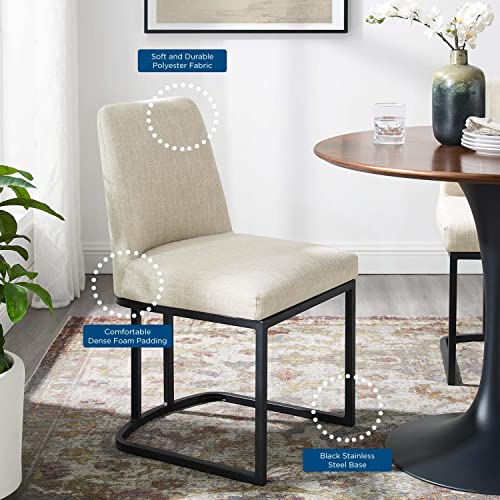 Modway Amplify Sled Base Upholstered Fabric Dining Side Chair, Black Beige 22 x 19 x 32