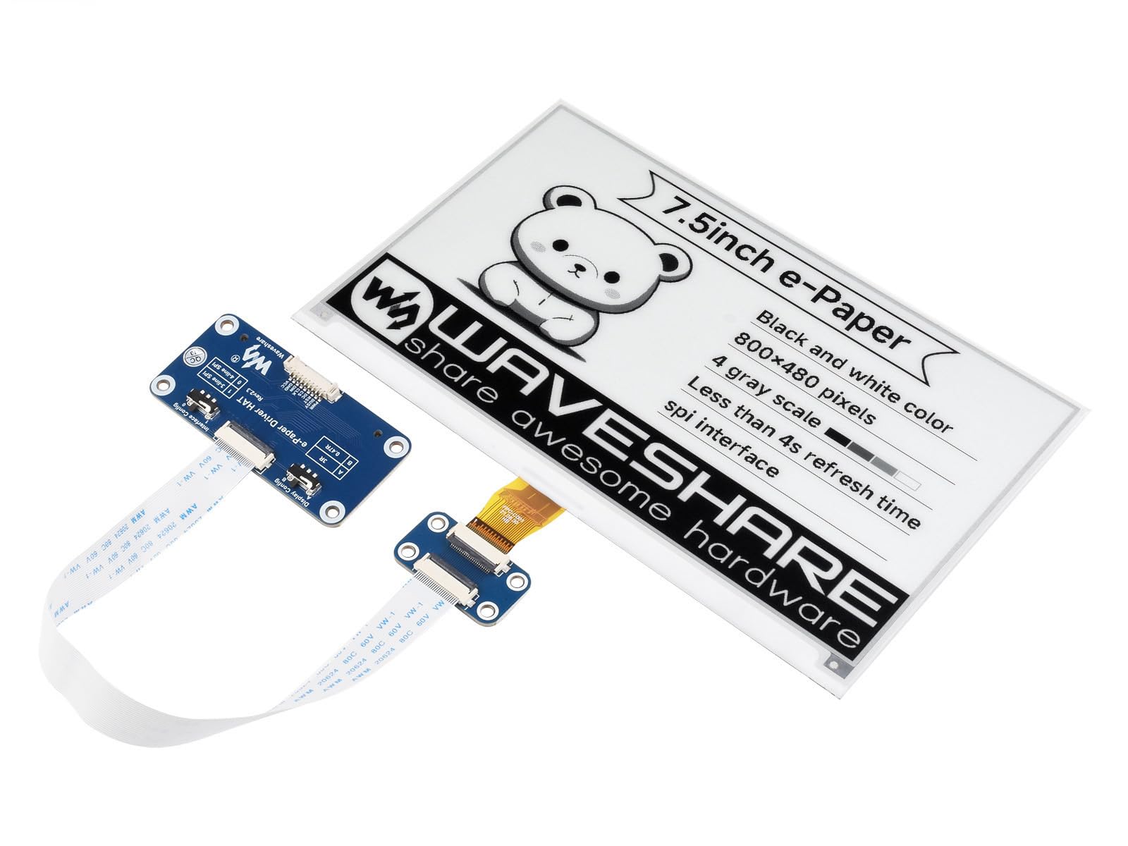 7.5 inch E-Ink display e-Paper HAT Resolution 800×480 SPI interface for Raspberry Pi 3 2 Zero W WH Jetson Nano Arduino @XYGStudy