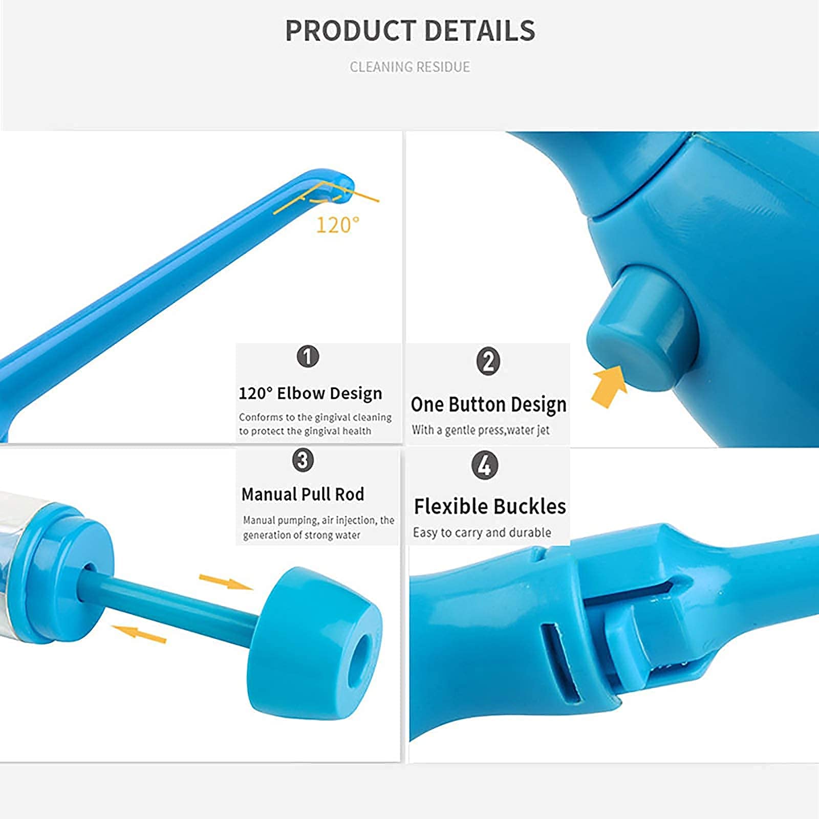 Water Dental Flosser Non-Electric Portable Affordable, Oral Irrigator Cordless Manual Air Pressure Simple Operation, for Home and Travel Blue