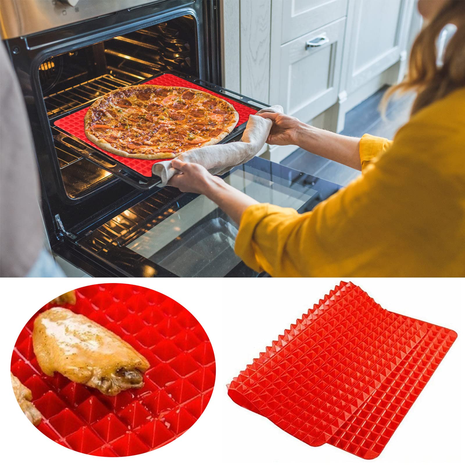 2 Pack Non-Stick Baking Cooking Mat, Silicone Baking Mat Cooking Pan Large Non Stick Fat Reducing Silicone Cooking Mat Oven Baking Tray Sheets Grilling BBQ
