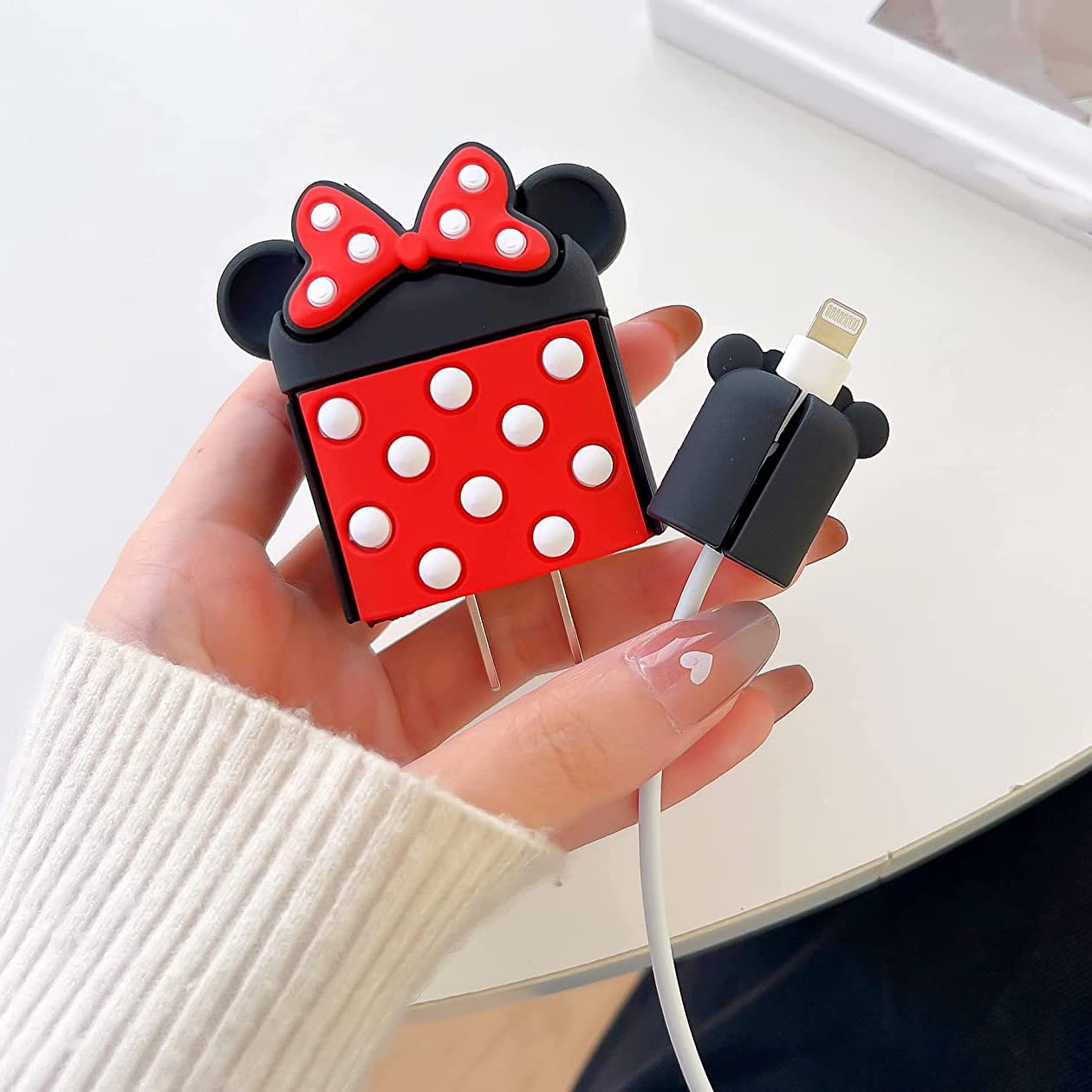 3D Protective Case for iPhone 20W USB-C Power Adapter Charger USB Lightning Cable, Cute Cartoon Series Soft Silicone Fast Lightning Chargers Cable Protective Cover for iPhone Charger (Cute Minnie)