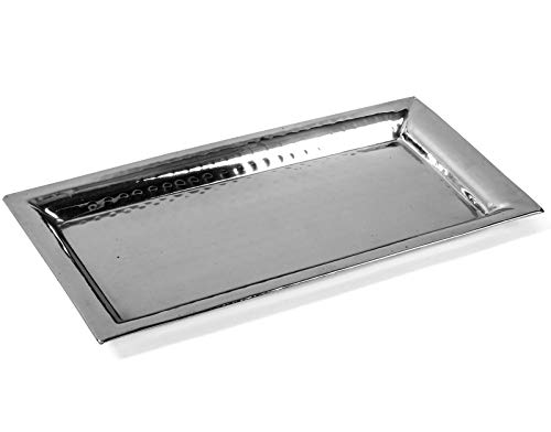 Colleta Home Silver Hammered Trays - Silver Serving Trays and Platters - Appetizer Tray - Chrome Platters (2 Pack Rectangle Platters)