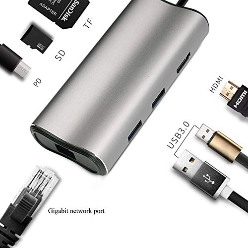 XUNMAIFHB Portable Docking Station,9-in-1 Multi-Function Type-C Docking Station HUB USB-c HDMI, USB3.0, SD Card, TF Card, Gigabit Network Card, 3.5MM Audio Interface Fast Transmission