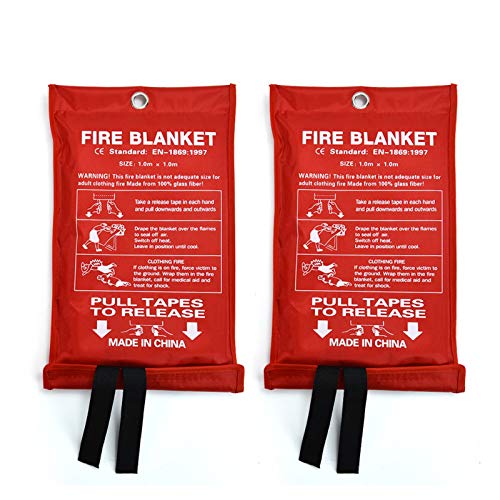 2Pack Fire Blanket for Emergency Survival, AQUEENLY Fiberglass Fire Emergency Blanket Fire Shelter Safety Cover for Kitchen, Car, Camping, Grilling, Office, Warehouse (39.4 x 39.4 in)