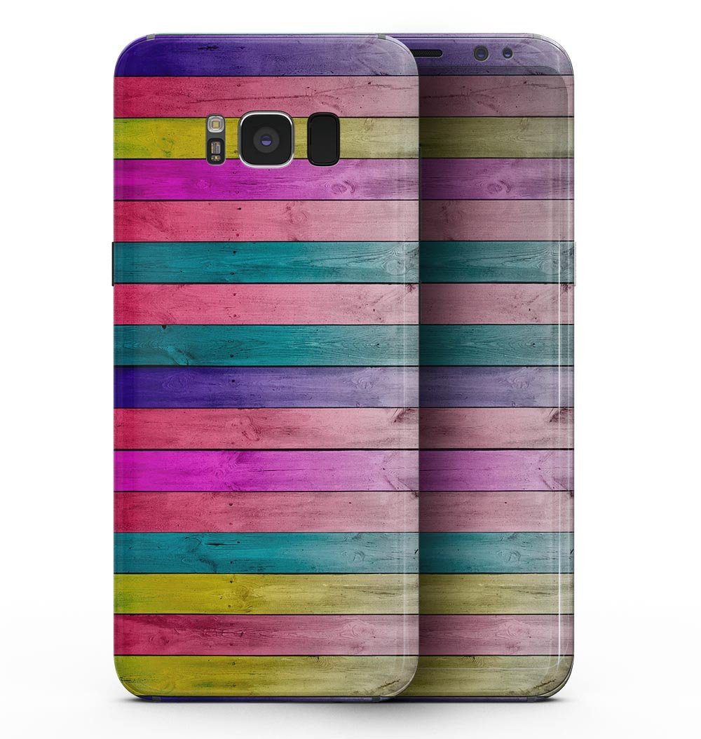 Design Skinz Design Skinz Vibrant Neon Colored Wood Strips Full-Body Wrap Decal Skin-Kit for The Galaxy S9 Plus