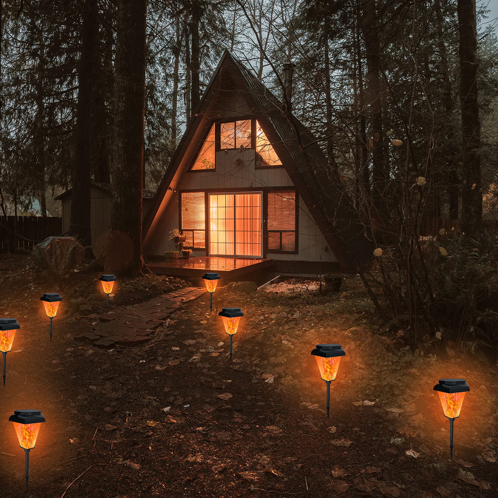 AveyLum Solar Flame Torch Light,Outdoor Solar Flickering Dancing Flame Torch Lights Security Lights Christmas Lights for Garden, PatioYard, Pathway Deco(4 Pack)