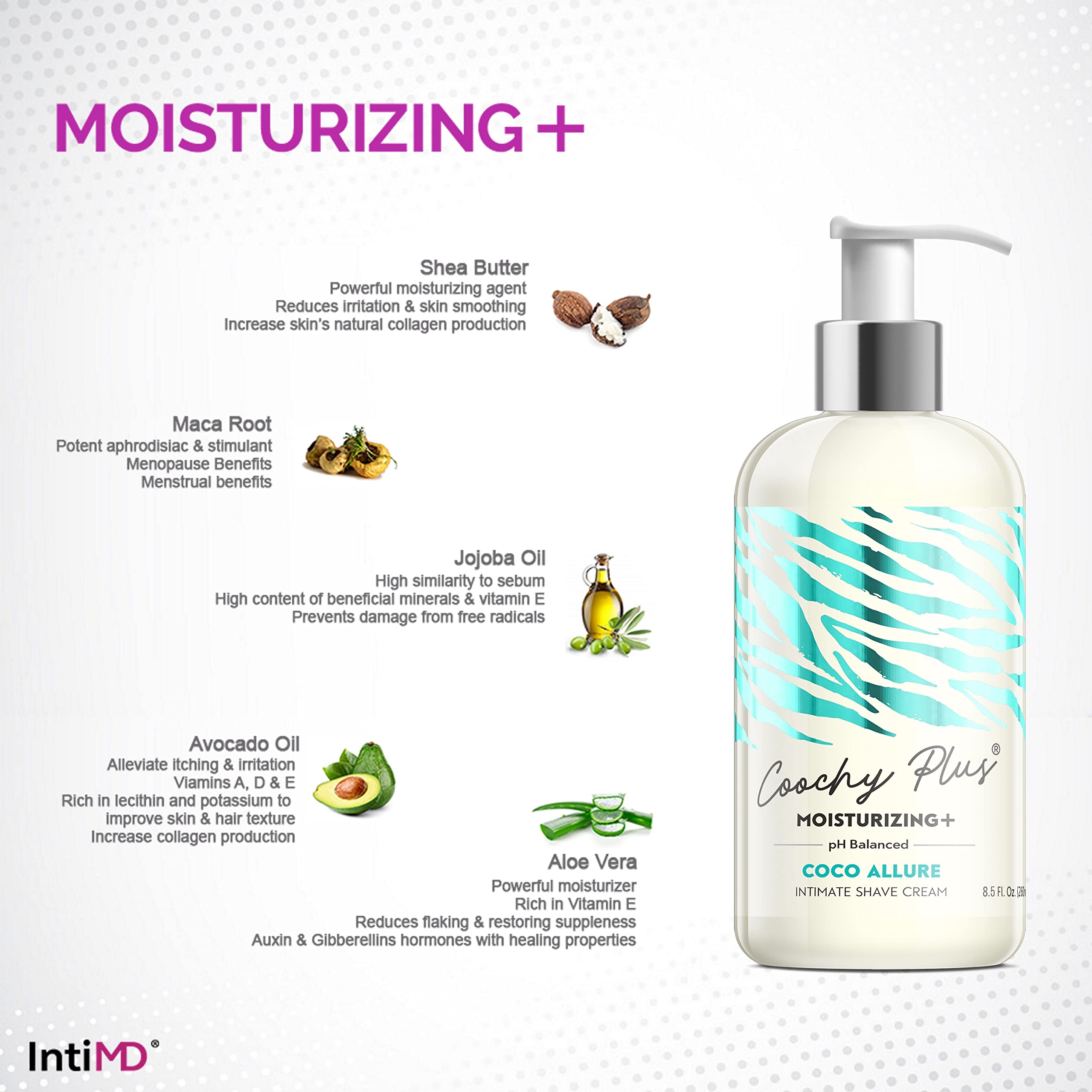 IntiMD Coochy Plus HydroLock Moisturizing + 3-Steps Kit Intimate Shave Gift Set: Nouria Pre-Shave Elixir Oil + Coochy Plus Shave Cream Coco Allure + Coochy Plus After Shave Protection Mist