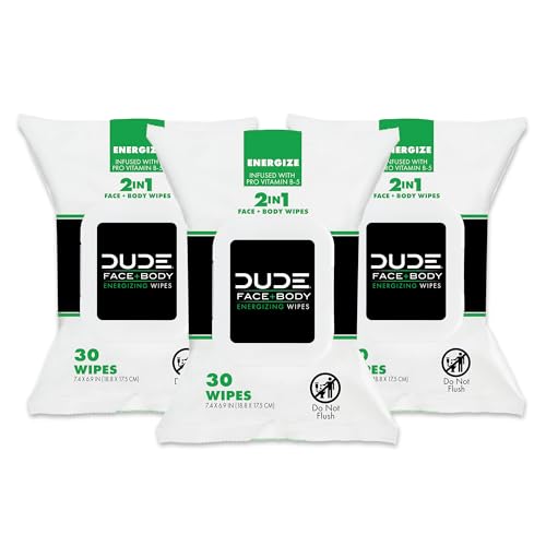Dude Wipes - 3 Pack, 90 Wipes, Infused with Energizing Pro Vitamin B5, Alcohol Free and Hypoallergenic Cleansing Wipes
