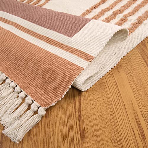 Ailsan Washable Kitchen Runner 2'x5', Cotton Handmade Runner Rugs with Tufted Design, Rainbow Boho Bathroom Rug Runner for Laundry Room Nursery Room Hallway Entrance