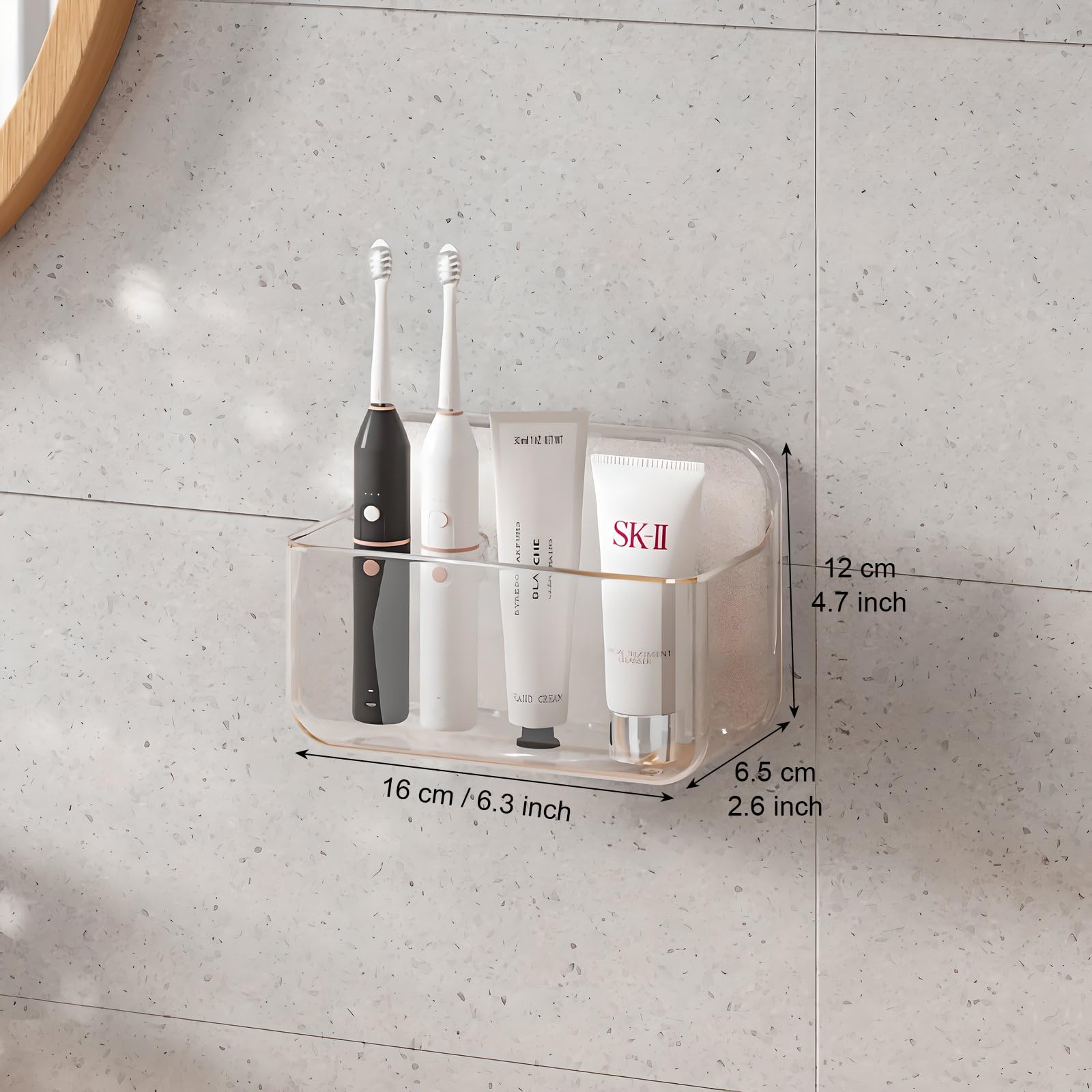 2pc Plastic Wall Mount Organizer, Adhesive Clear Cabinet Door Organizer,Acrylic Shelves for Wall,No Drilling Hang Walls,with Self Adhesive Tape, for Bathroom, Kitchen, Living Room