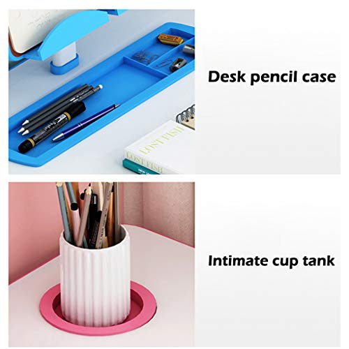 Children's Combined Study Desk and Chair Set, Height Adjustable Home School Use Anti-Reflective Children Study Table with LED Light/Reading Board/Pull-Out Drawer 80 x 49cm (Pink)