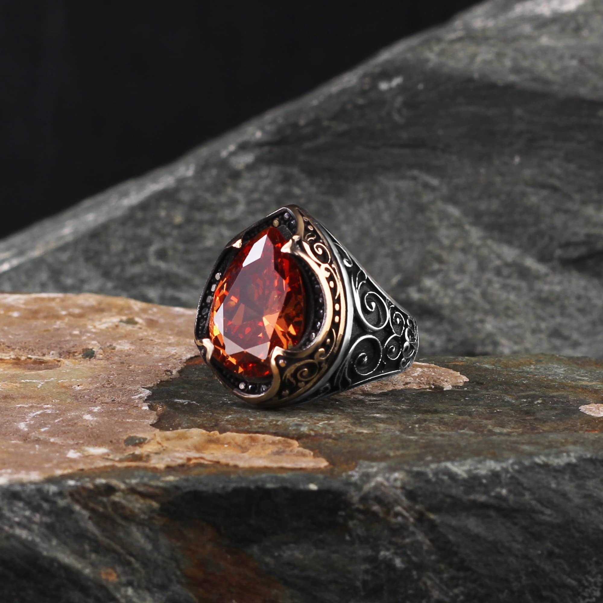 925 Sterling Silver Citrine Stone Men Silver Ring, Citrine Stone Men's Ring, Handmade Engraved Men's Silver Ring, Turkish Silver Ring gifts for men handmade rings valentines day gifts for him