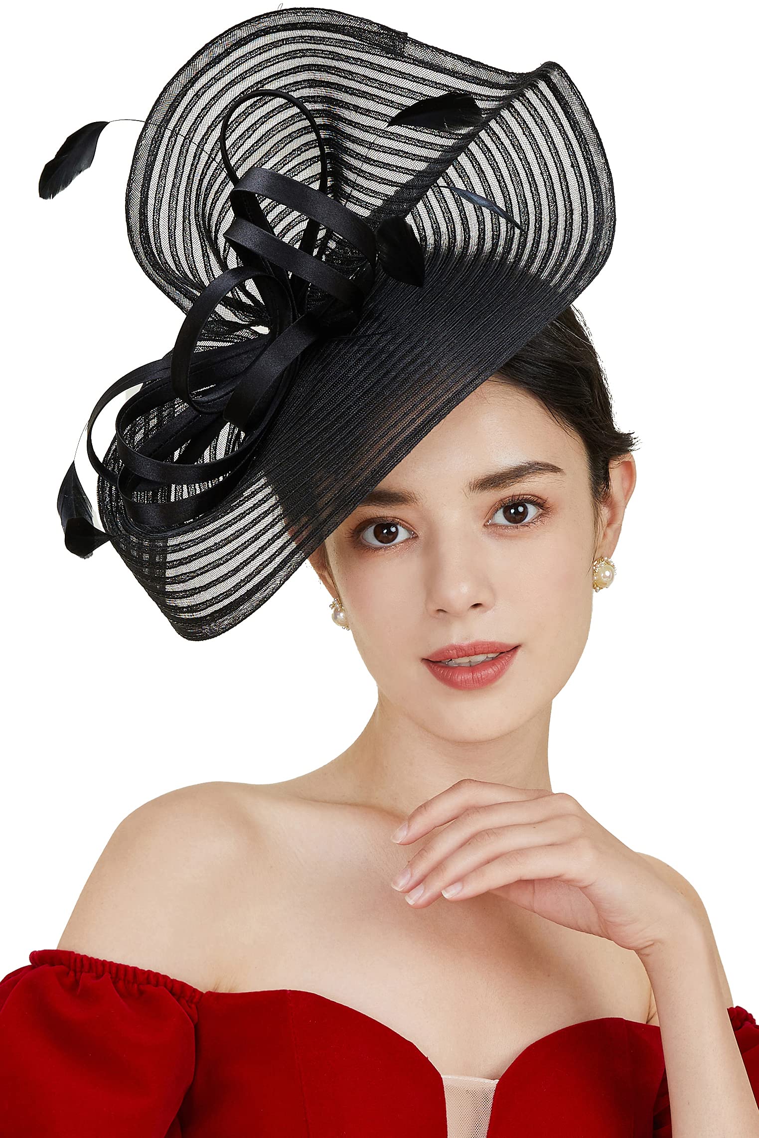 BABEYOND Tea Party Fascinator Kentucky Hat Derby Fascinator Feather Pillbox Hat for Cocktail Black