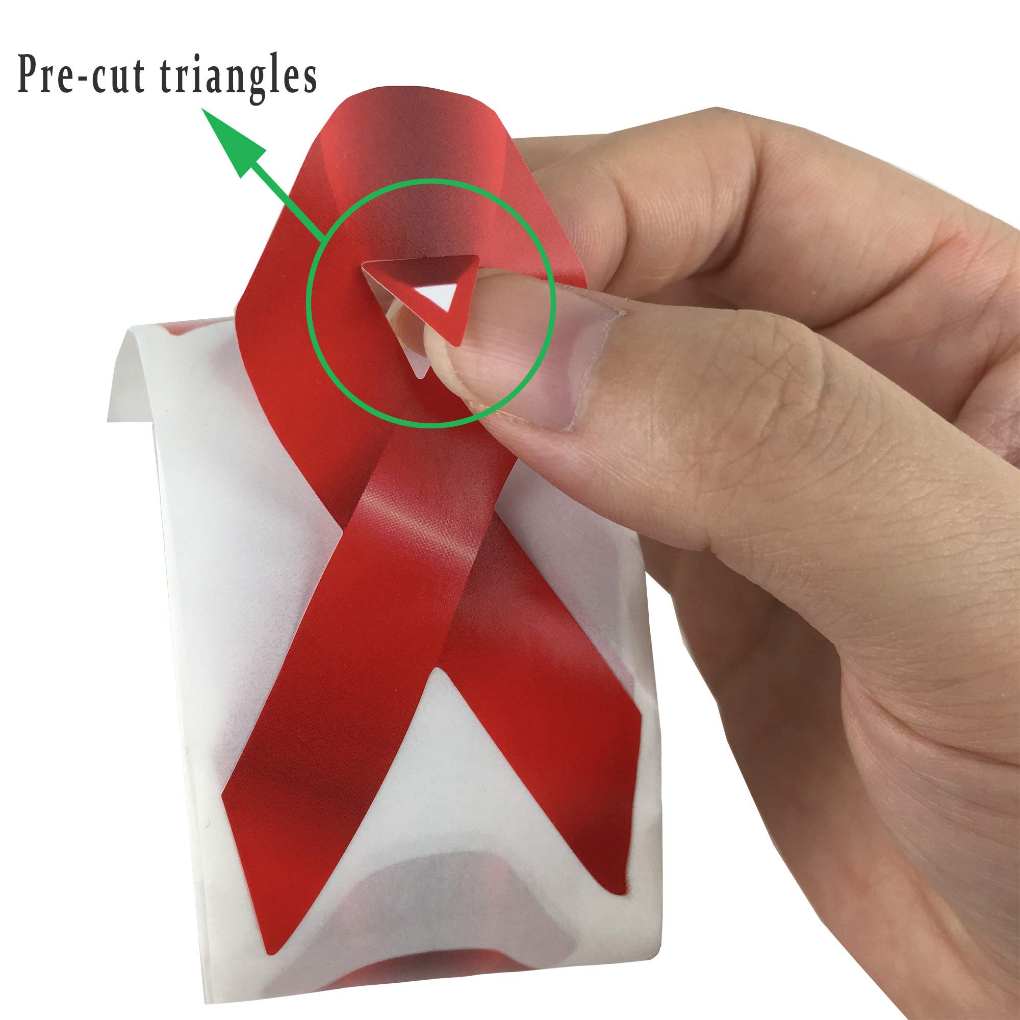 250 pcs Red Ribbon Stickers Envelopes Tag for Cards Awareness Week Adhesive Labels Roll, 3 x 1 1/2 Inches