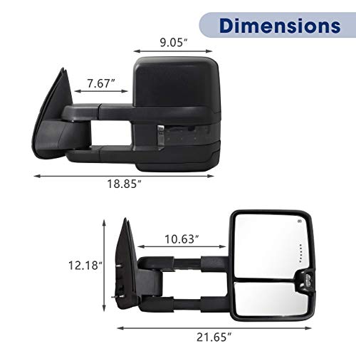 HF autoparts Towing Mirrors Compatible with 2003-2007 Chevy Silverado Side Mirror, GMC Sierra Tow Mirrors, Pair Power Heated with Turn Signal Light Backup Lamp Extendable Pair Set