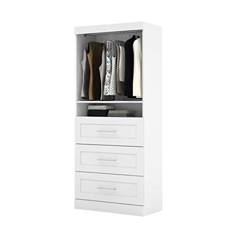 Bestar Pur Shelving Unit with 3 Drawers in White, 36W