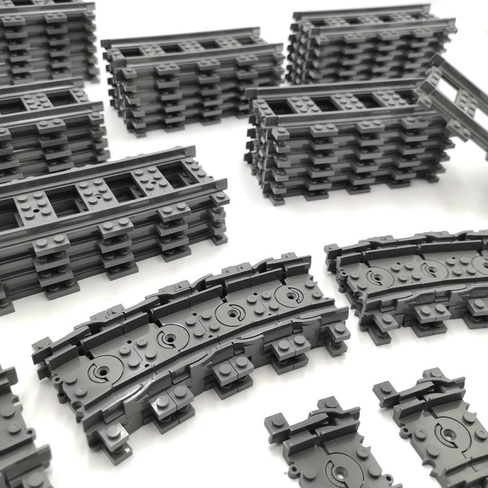 56pcs City Train Tracks Toy Straight and Flexible Train Track Railway Extension Building Set Block Toy Compatible with Major Brand (36 Straight and 20 Flexible)