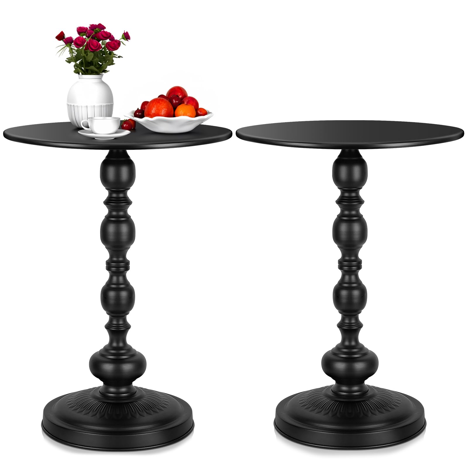 2pack Metal Small Round Side End Table, Modern Nightstand,Outdoor Accent Coffee Table,Great for Living Room, Bedroom, Indoor & Outdoor, Matte Black Tray Surface,20'' Height (Black)