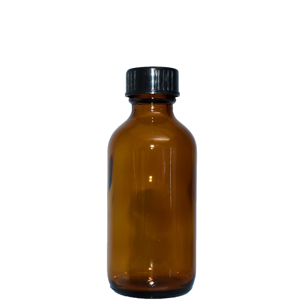 GlassBottleOutlet (Pack of 24) 2 oz. Amber Boston Round with Black Cone Cap