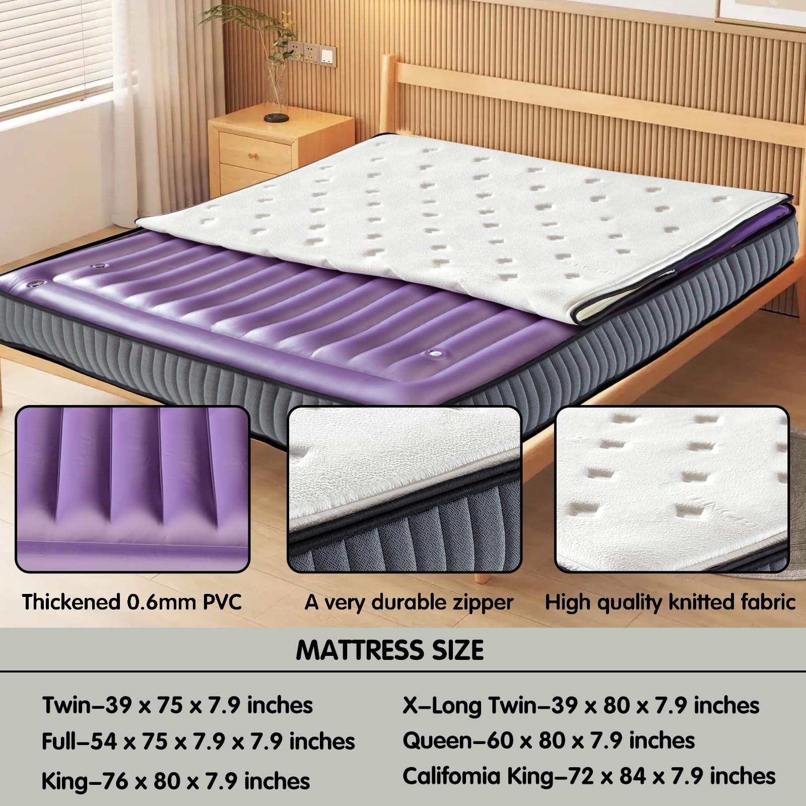 95% Small Wave Waterbed Mattresses-Intelligent Constant Temperature Full Size Water Bed, No Frame Needed Square Waterbed Mattress, Water and Air Dual Purpose Waterbed (Queen-60x80)