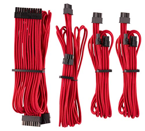 CORSAIR Premium Individually Sleeved PSU Cables Starter Kit – Red, 2 Yr Warranty, for Corsair PSUs