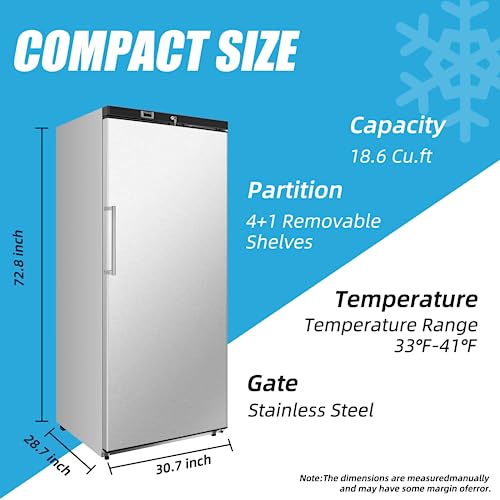 BLUELINETECH 30" Commercial Refrigerator with Single Solid Door, 18.6 cu.ft Stainless Steel Reach-in Refrigerator