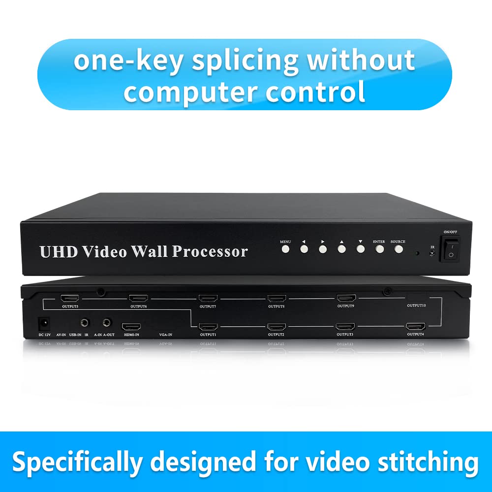 4K ICUIXIAN Video Wall Controller 3x4 TV Wall Controller 4K60Hz (HDCP2.2/1.4) for 12 TV Splice Display, 12-Channel Video Wall Processor with 180-Degree Rotation, Edge Blending