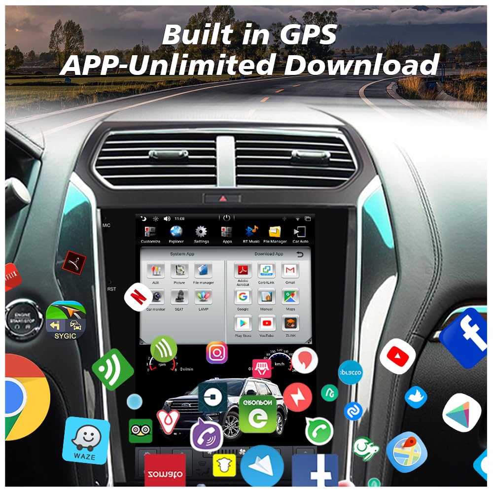 2024 New CUSP Car Stereo Radio GPS Navigation for Ford Explorer 2011-2019 Android Auto Car Play 12.1 Inch PX6 4G+64G with DSP in Dash Headunit Multimedia Player Car Radio Car Audio Voice Control