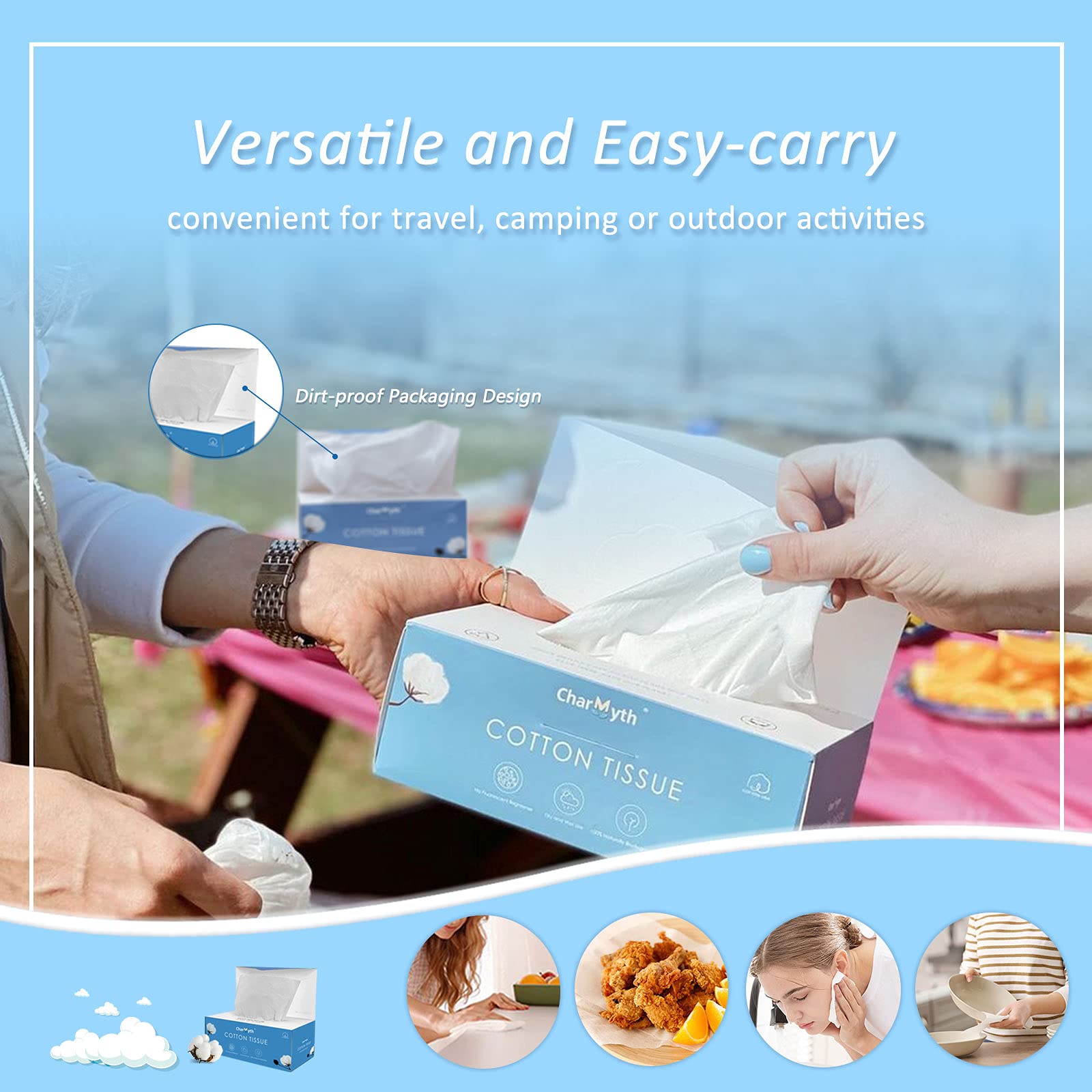 Charmyth Extra Thick Disposable Face Towel, Disposable Makeup Removing Wipes, 100% USA Cotton and 100% Organic & Cruelty Free, Lint-Free Cotton Tissues for Sensitive Skin 1 Count (Pack of 100)
