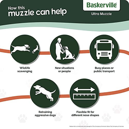 BASKERVILLE Ultra Dog Muzzle- Black Size 5, Perfect for Large Dogs, Prevents Chewing and Biting, Basket allows Panting and Drinking-Comfortable, Humane, Adjustable, Lightweight, Durable