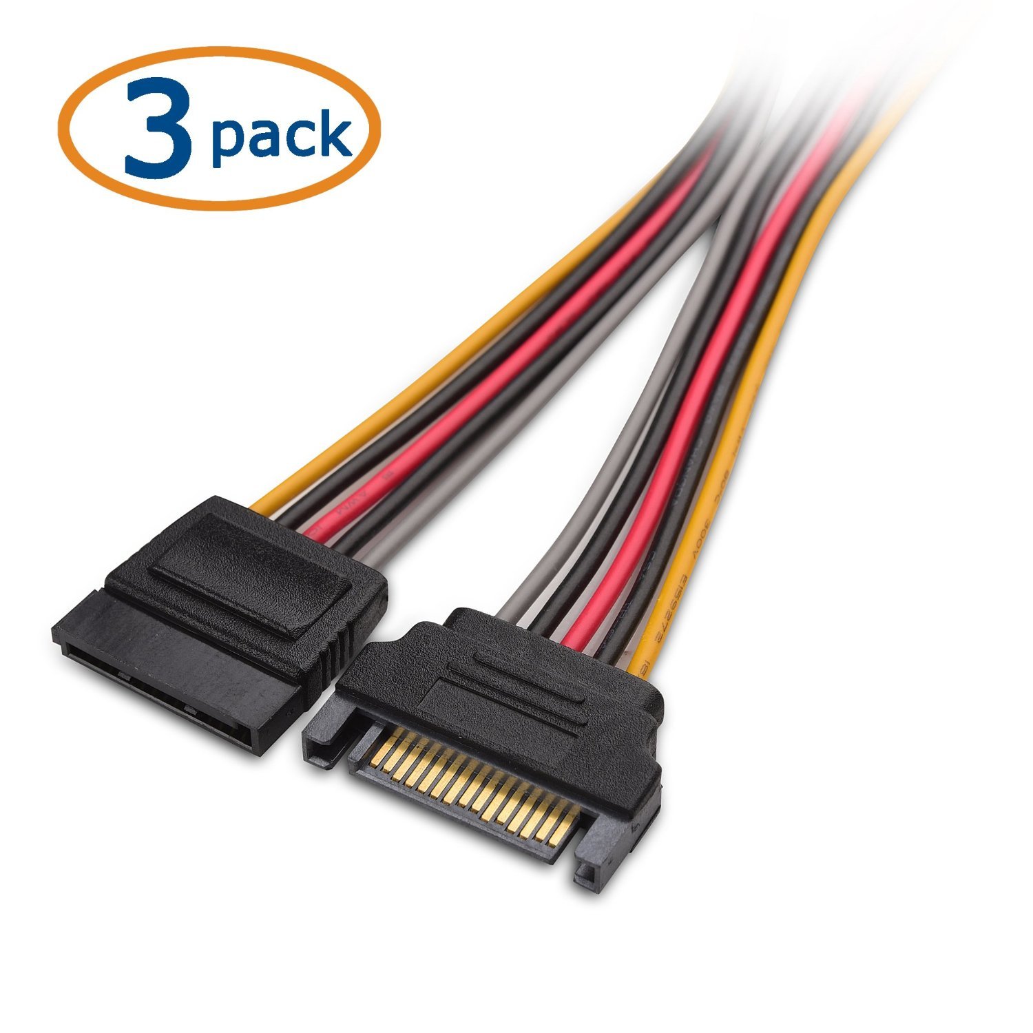 Cable Matters 3-Pack 15 Pin SATA Power Extension Cable 8 Inches, SATA Power Cable, Hard Drive Power Cable, SSD Power Cable