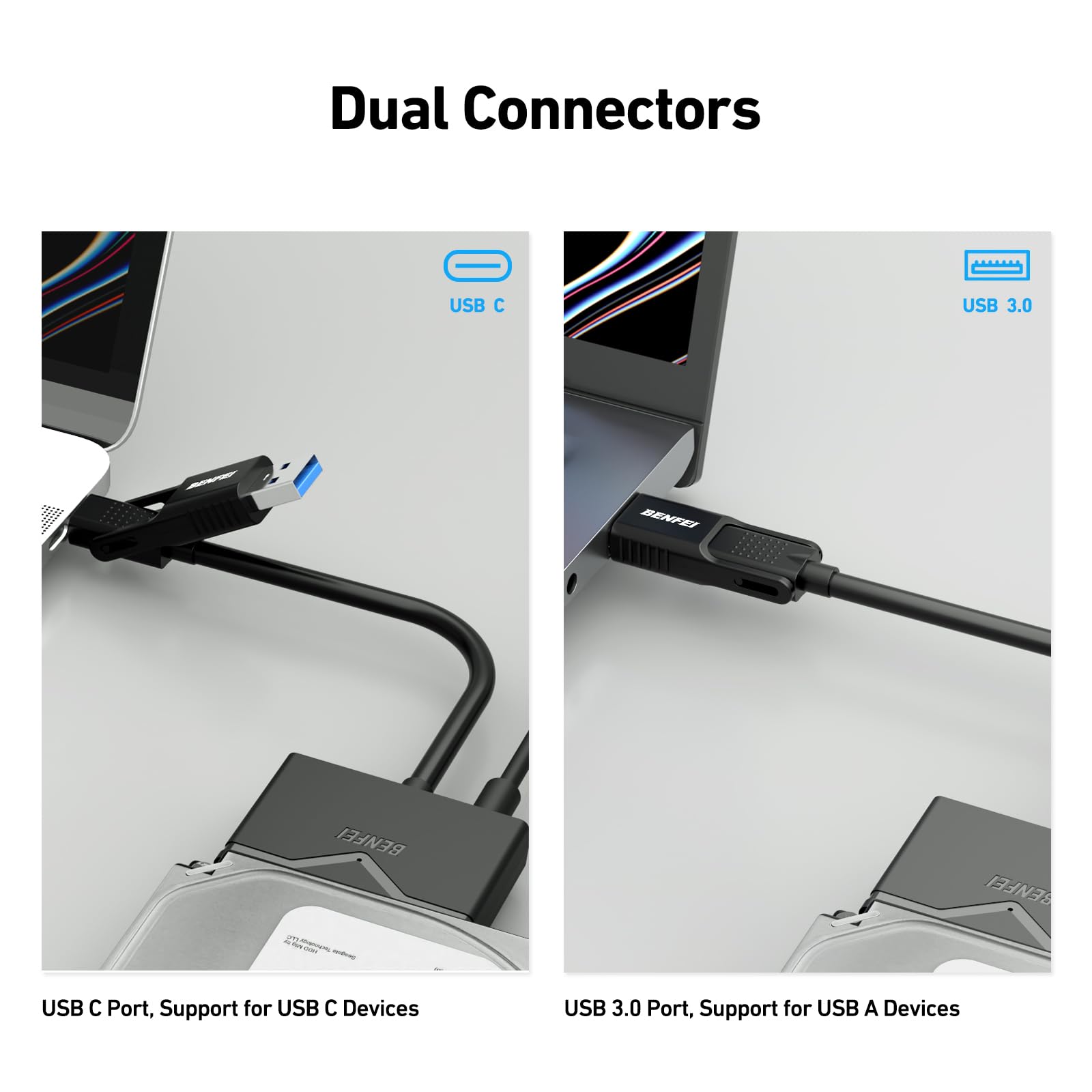 BENFEI SATA to USB 3.0 Cable, USB 3.0 to SATA III Hard Drive Adapter Compatible for 2.5 3.5 Inch HDD/SSD Hard Drive Disk with 12V/2A Power Adapter, Support UASP